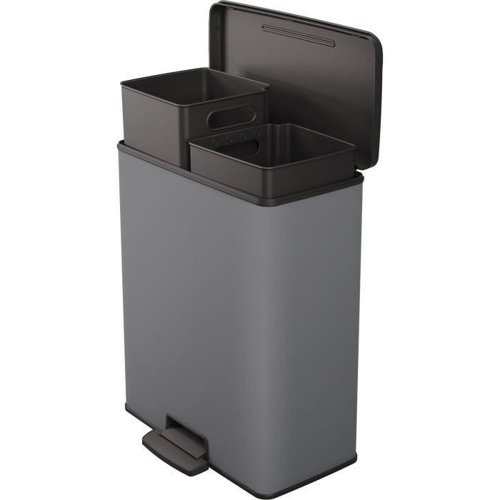 Poubelle Duo Rectangle - DECO BIN - CURVER - 52L (26+26L) - 49 x 32 x ...