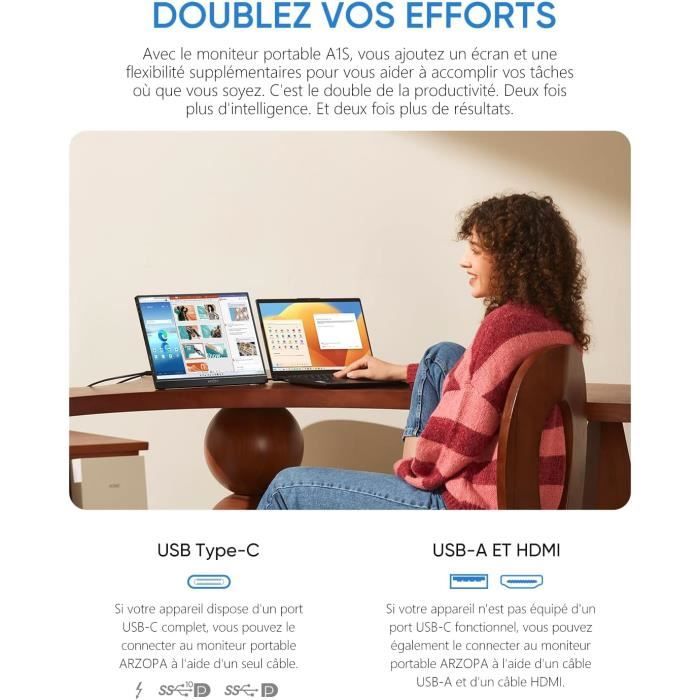 16.0" 2.5K Moniteur Portable,Écran Hdr 2560X1600,500Nits 8Bit Qhd,Moniteur Portable Hdmi Usb-C ...