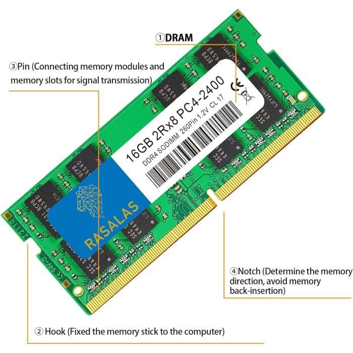 Module De Mémoire Ram So-Dimm Pour Ordinateur Portable 16 Go 2Rx8 Ddr4 ...