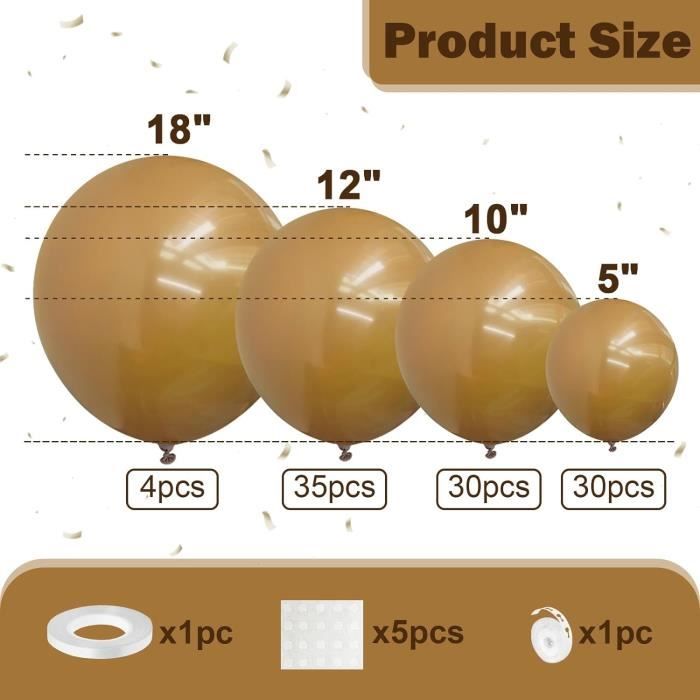 106 Pcs Ballons Marron Rétro Ballon En Latex 5 10 12 18 Pouces Kit De ...
