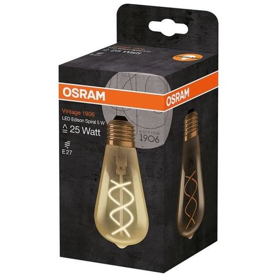 OSRAM Ampoule LED Edison filament spirale E27 Vintage Edition 1906 - 5 W - Ambré - Cdiscount Maison