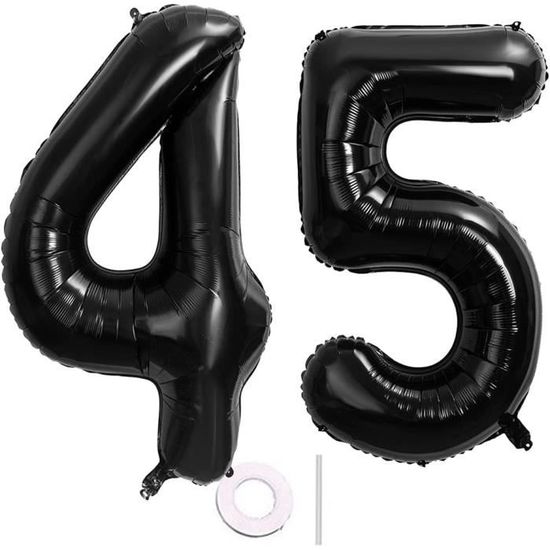 Ballon Anniversaire 45 Ans Noir, 100 Cm Ballon Chiffre Numéro 45 Noir ...