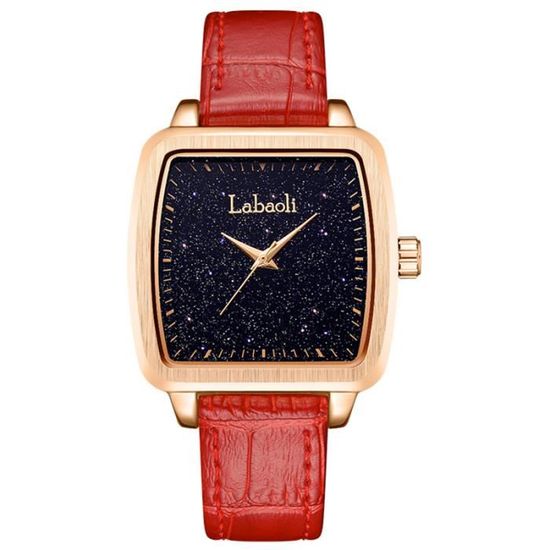 SHARPHY Montre femme cadran carré cadran étoilé mode bracelet en cuir ...