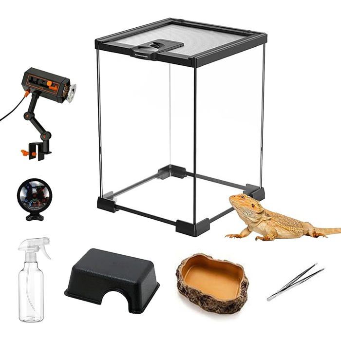 Terrarium Set for Reptiles, Glass Breeding Box 30 x 20 x 20 cm with ...