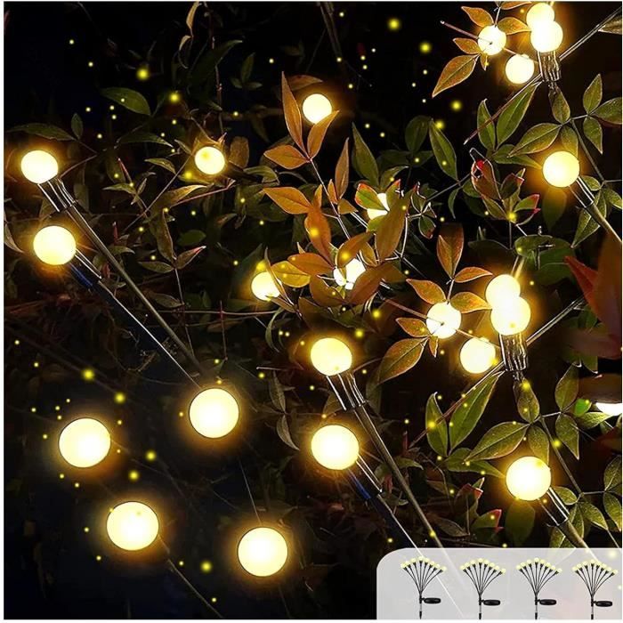 Lampe Solaire Effet Luciole, 4 Packs De 6 8 10 Led Lumiere Solaire Exterieur, Éclairage ...