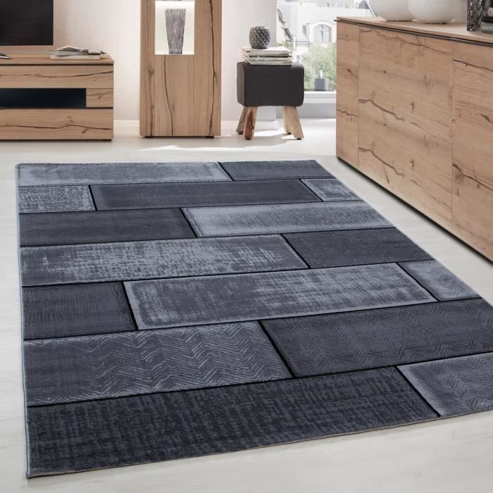 Tapis moderne poil court pour salon avec un design abstrait carreaux facile entretenir Couleur ...