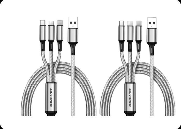 Lot de 2 Câbles Multi USB 3 en 1 Tressé et Renforcé - USB-C, Micro-USB ...