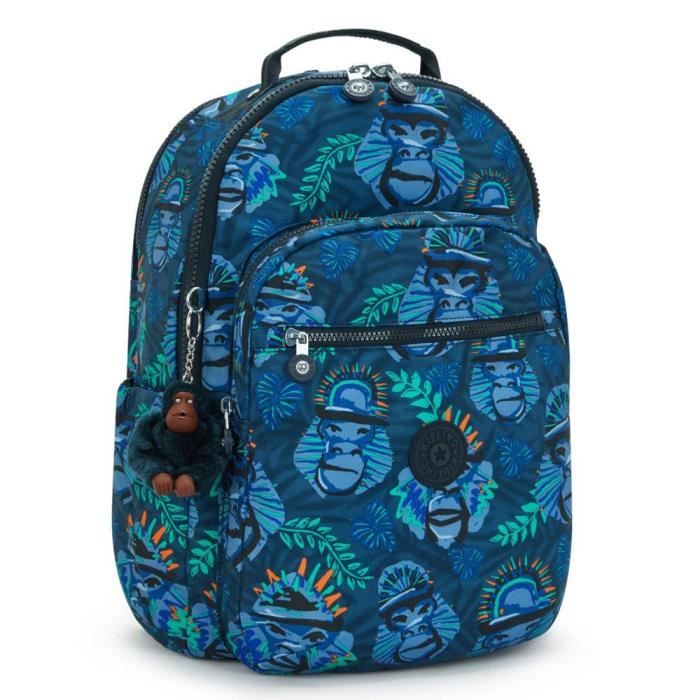 Sac à Dos - KIPLING - Seoul LAP - 44 CM - Blue Monkey Fun - 27 Litres - Bretelles Ajustables ...
