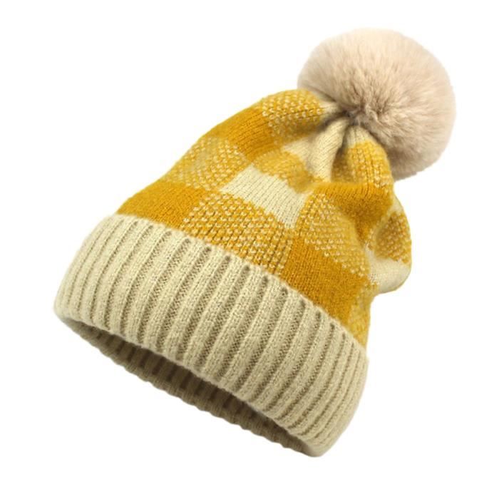 Bonnet à Carreaux Vintage Femme Chic Bonnet Chaud en Fausse Fourrure ...