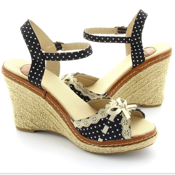 Sandales compensées - ST TROPEZ-... Noir Noir Noir - Cdiscount Chaussures