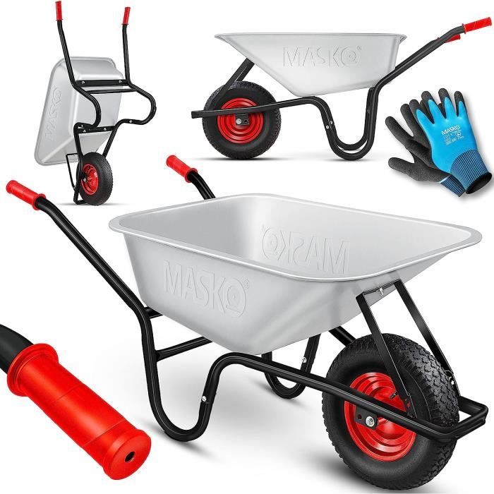 Brouette de chantier, brouette de jardin 100 litres jusqu'à 250kg pneus ...