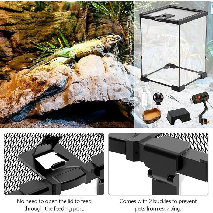Terrarium Set for Reptiles, Glass Breeding Box 30 x 20 x 20 cm with ...
