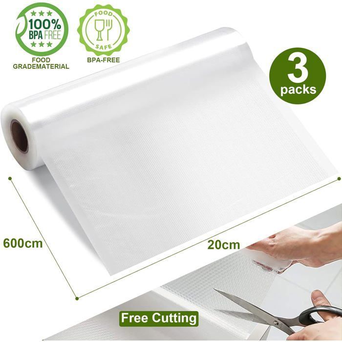 3 Rouleau Sous Vide Alimentaire 20 x 600 cm, 150 µm Sans BPA ...