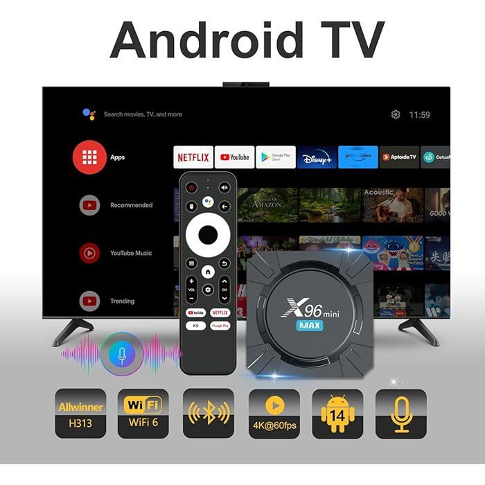 Android TV Box X96 Mini Max (Black) Multicolore COMMUTATEUR TV ...