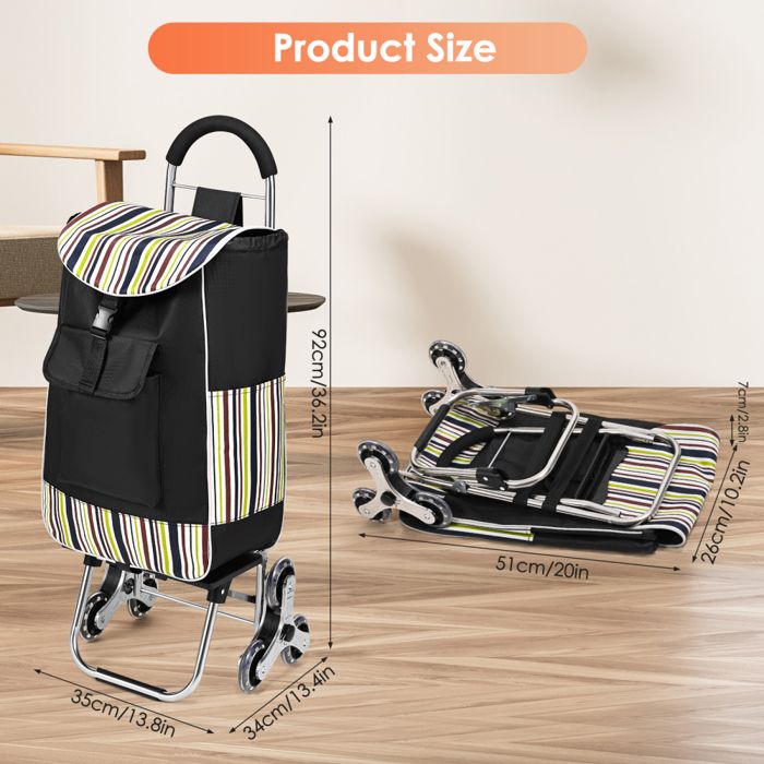Chariot de Courses Solide Pliable Caddie de Courses 3 Roues Diable ...