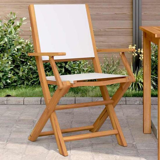 VidaXL Chaises de jardin lot de 2 blanc crème bois acacia massif tissu ...