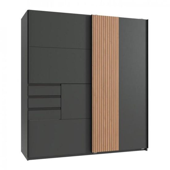 Armoire CYBORG 2 portes coulissantes 3 tiroirs décor graphite rechampis ...