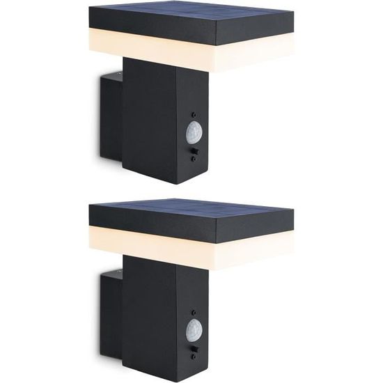 Anbo Lot De 2 Appliques Murales Solaires Led Noir Détecteur De Mouvement & Capteur Crépusculaire ...