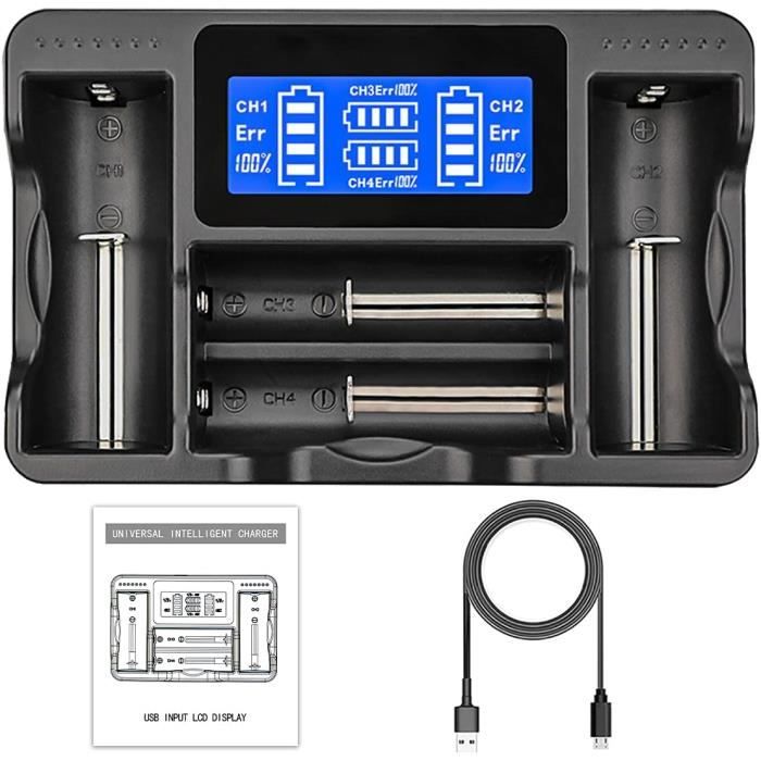Chargeur de piles, lcd chargeur de piles intelligent 4 slots, pour ...
