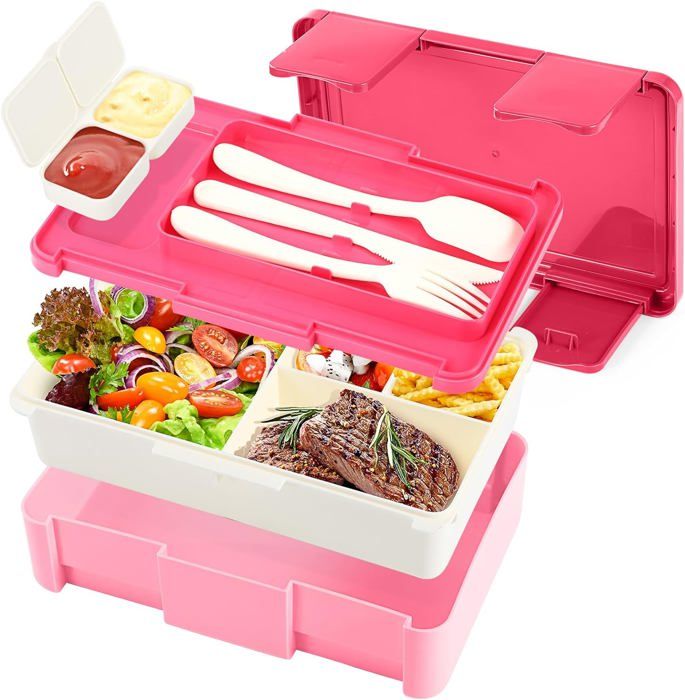 Lunch Box, Bento Box de 1400ml avec 4 Compartiments, Boîte à Déjeuner ...