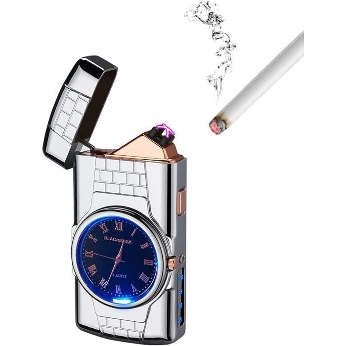 Briquet Électronique Avec Horloge, Briquet Plasma Rechargeable Usb Coupe-Vent, Briquet À Double ...