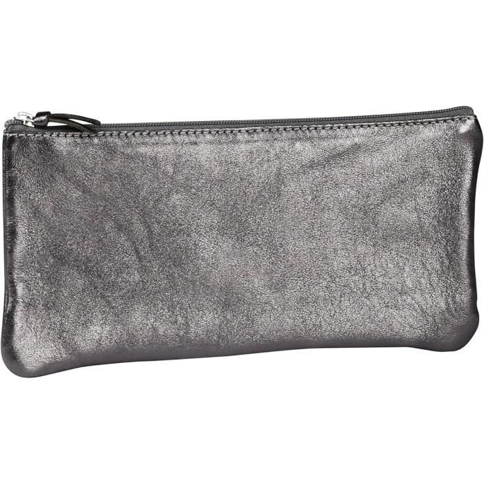 Trousse Scolaire Plate Graphite Effet Irisé 22X11 Cm En Véritable Cuir ...