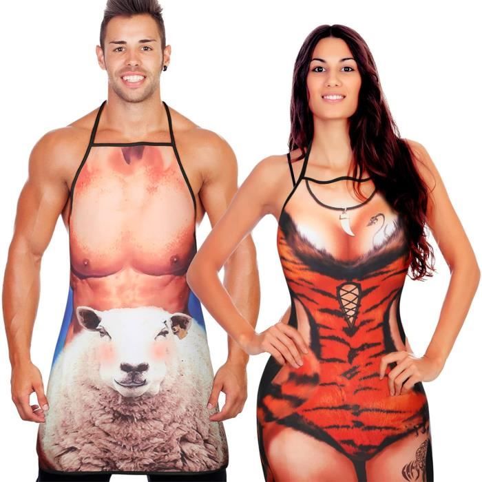 Set De 2 Cadeaux Drôles Pour Hommes Femmes Tabliers De Fantaisie Tablier De Chef Musculaire ...