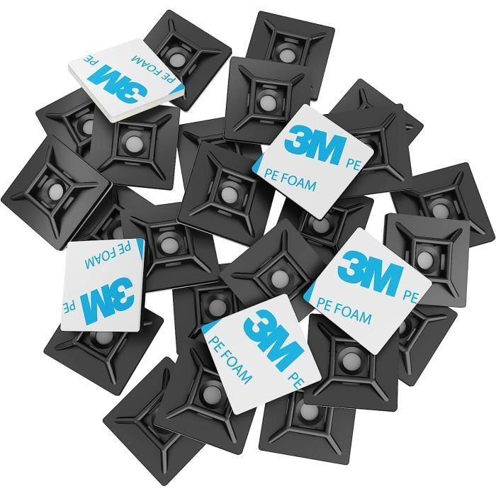 200 Pièces Embases Adhesive pour Attache de Cable, 28mm x 28 mm, Noir ...