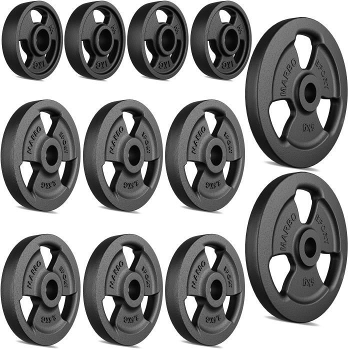 Marbo Sport Ensemble de poids en fonte Tri-grip ø30 / 31 mm | 29 kg / 2 ...