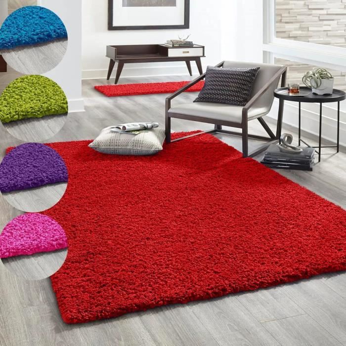 Prime Shaggy Tapis À Poils Longs Pour Salon, Chambre À Coucher, Moderne, Couleur : Rouge ...
