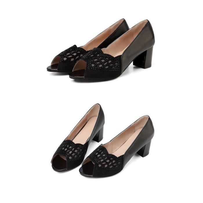 Escarpins Femme Talon épais confortable et classique - noir HAIKEYI ...