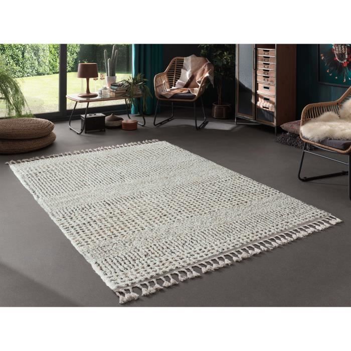 Tapis de salon à franges motif graphique - NAZAR RUGS - 120x170 cm - HONORE - Multicolore ...