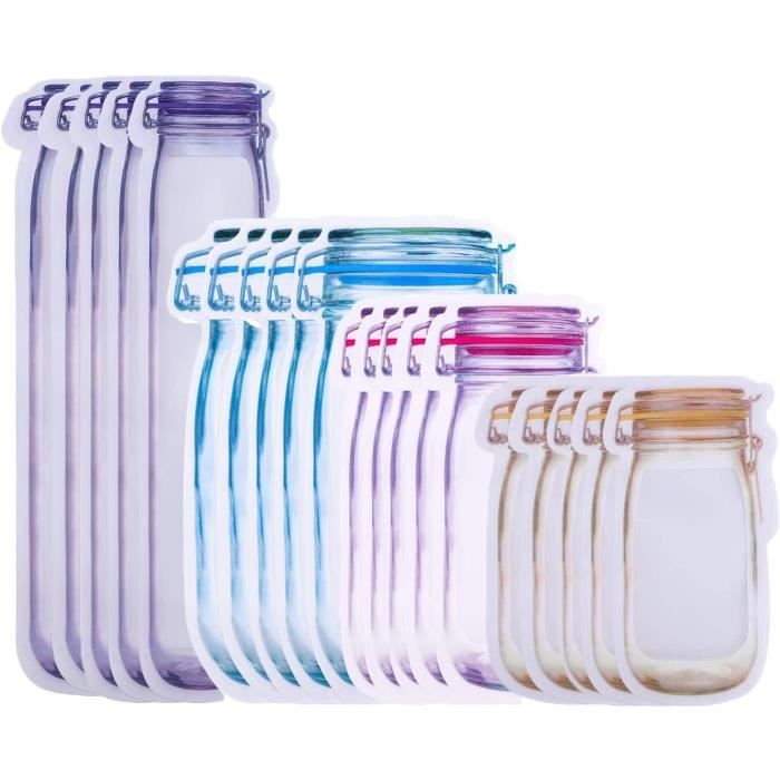 20 Pièces Mason Jar Zipper Sacs, Sac Conservation Food Storage ...