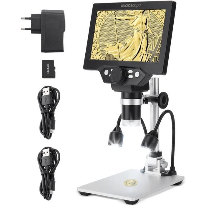 PRECIPETTE Microscope numérique 7" LCD 1080P 1200X Microscope avec 8 ...