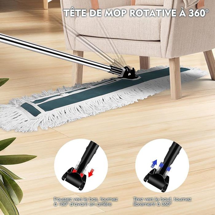 Professional Mop 105 m Large Microfibre Mop with 2 Pads, Flat Mop ...