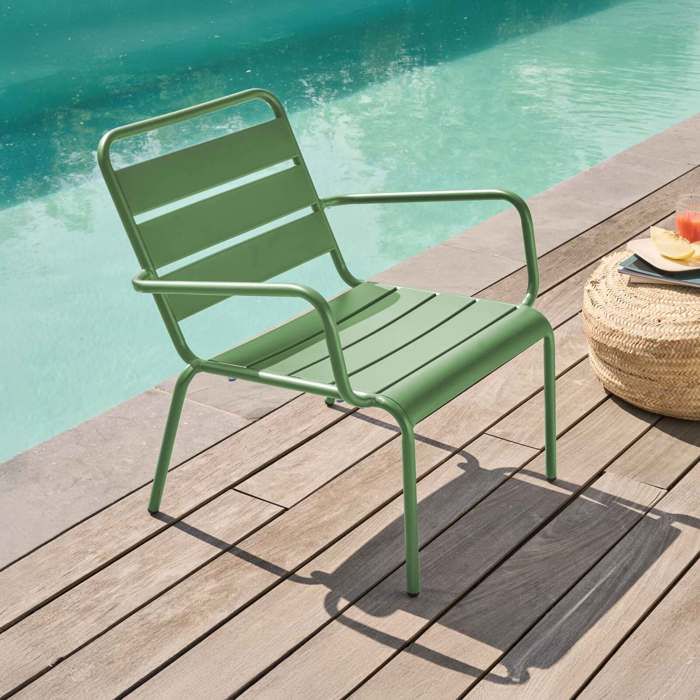Fauteuil de jardin bas relax acier vert cactus Palavas, Oviala ...