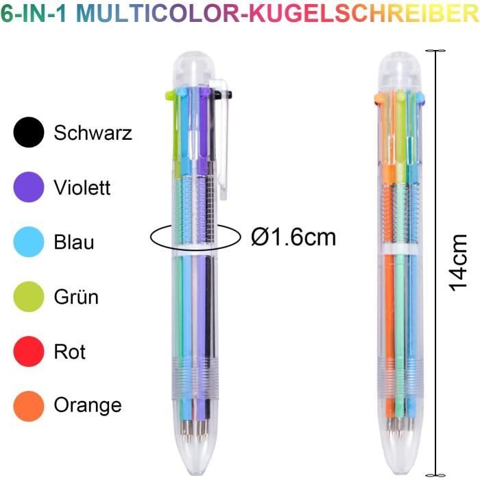 LAOYE 15 Pcs Stylos à Bille 6 Couleurs Stylos Rétractables 6 en 1 ...