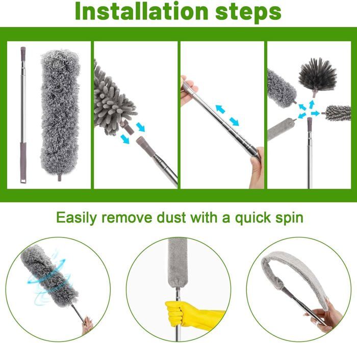6 Pièces Plumeau Telescopique, Tete De Loup Longueur 25-252Cm, Plumeau ...