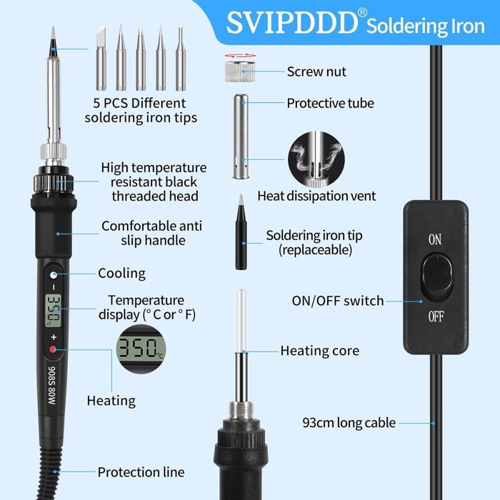 CIRULLI Fer à souder 80 W (350 ℃-500 ℃),Kit soudure electronique 17 en 1 avec interrupteur ON ...