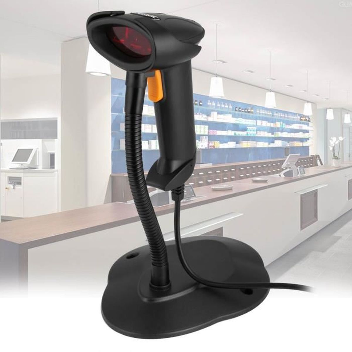 USB Scanner de Code-barres Automatique avec Support Noir pour Magasin ...