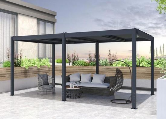 Pergola bioclimatique autoportante - Cazeboo - SANTA - 5x3m - Gris ...