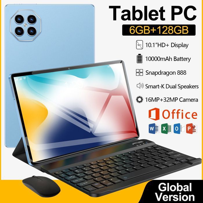 Tablette Android 14, 6Go RAM + 128Go ROM, 10.1 Pouces, Caméra 16MP ...