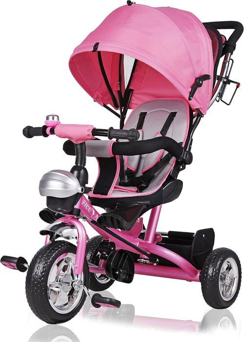 Tricycle Évolutif Rose Enfant 10 À 36 Mois Guidon Panier Vélo Canne ...