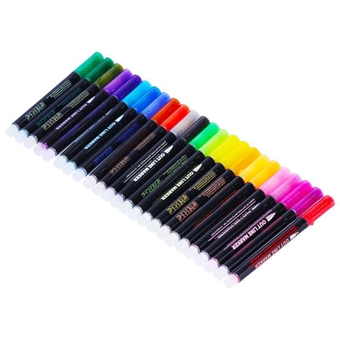 Akozon Stylos à double ligne 24Pcs Surligneurs Étanche Fluency Ink ...