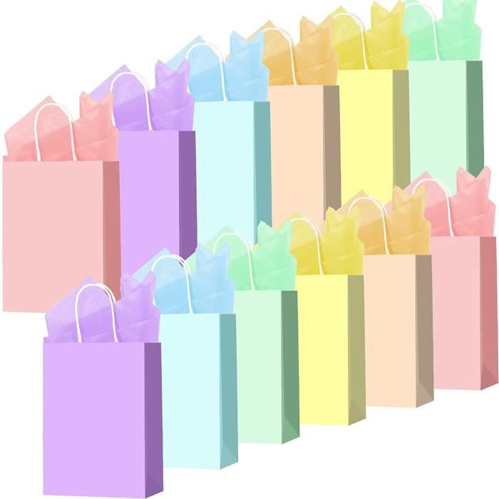 12 Pièces Sac Cadeau Colorés, Sac en Papier Kraft Avec Poignées et ...