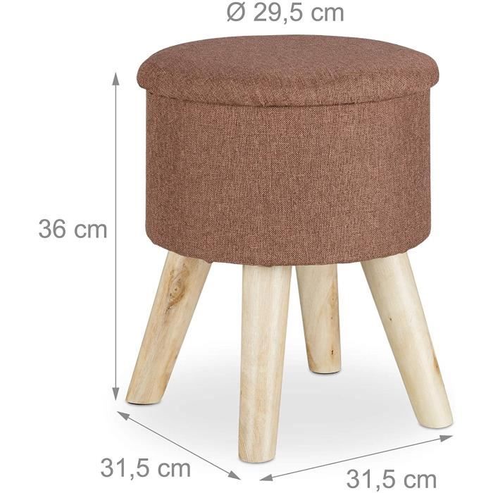Tabouret pouf rond avec rangement couvercle amovible pied bois marron ...