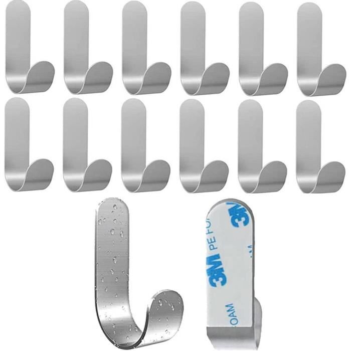 Crochet Adhésif Acier Inox,12 Pièces Crochet Adhésif Mural De Salle De ...