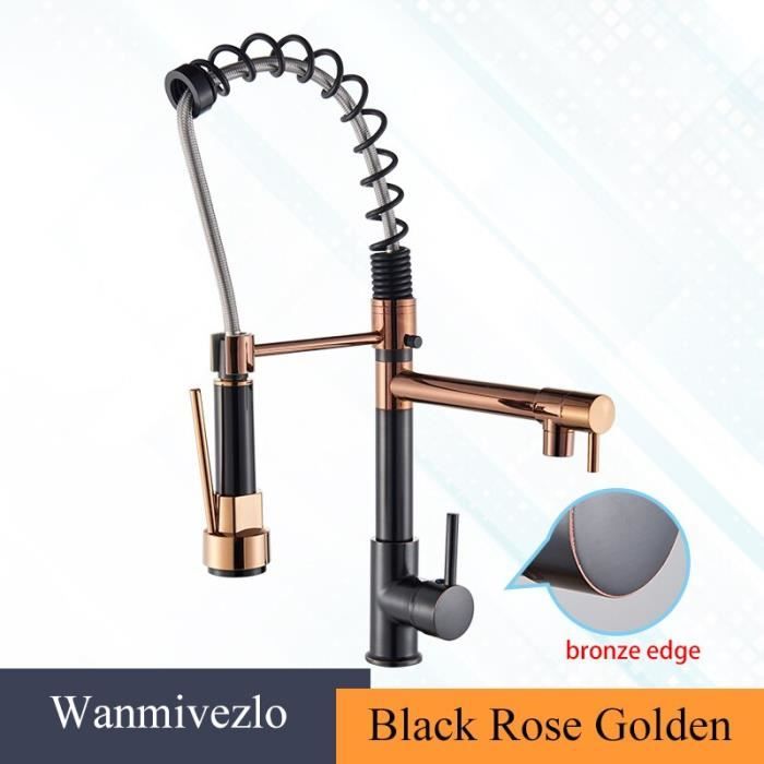 Robinet d'évier de cuisine - Bronze Rose Golden - Mitigeur extractible ...