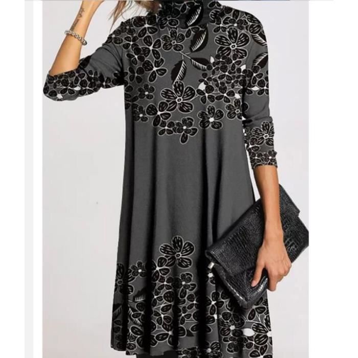 Robe,Robe à col roulé pour femme, vêtement chaud, Vintage, imprimé ...