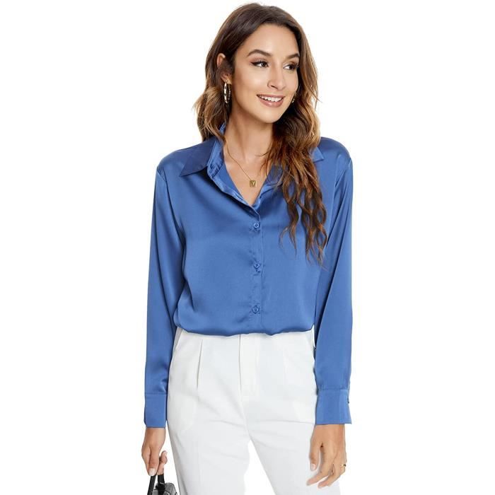 Femme Chemisier Manches Longues Casual Vintage en Satin ELéGant Blouse ...